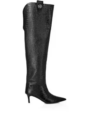 Philipp Plein Overknee Boots With Croco Print - Black