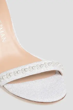 STUART WEITZMAN Embellished Glittered Satin Sandals