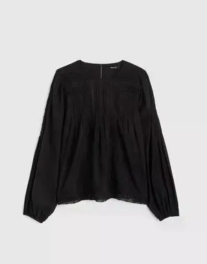 Madewell Lace-insert Pintucked Long-sleeve Top - Jet Black