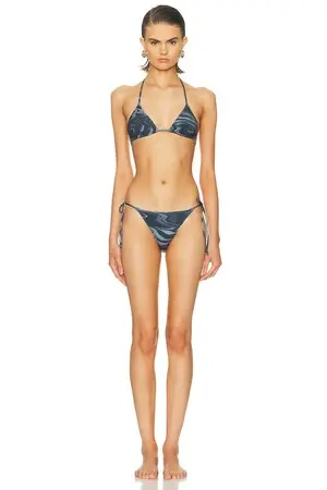 Jean Paul Gaultier Blurry Roses Printed Bikini Set - White  Grey  & Black