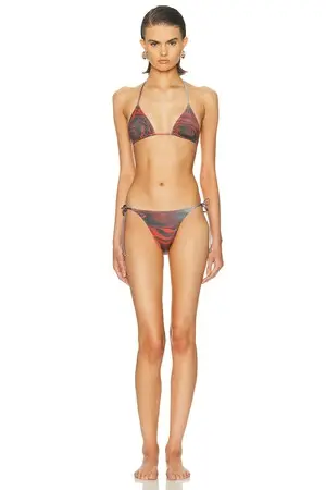 Jean Paul Gaultier Blurry Roses Printed Bikini Set - White  Grey  & Red