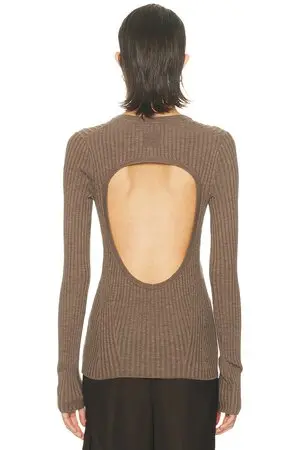 Helmut Lang Open Back Ribbed Top - Light Brown Melange