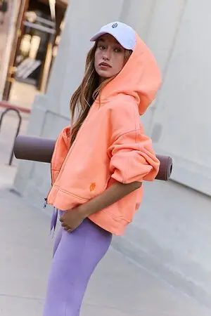 Free People A Cut Above Zip-Up Hoodie Neon Coral
