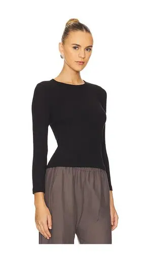 LESET Slim Fit Long Sleeve Ribbed Jersey Top - Black