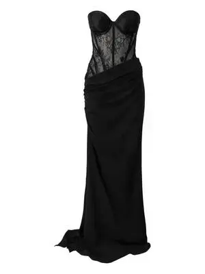 MOOS STUDIO Lunar Lace Panelled Draped Maxi Dress