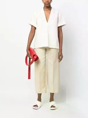 JIL SANDER V-neck Linen-blend Blouse - Neutrals