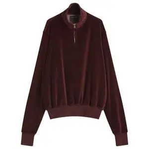 LES TIEN Velour Branded Half Zip Pullover