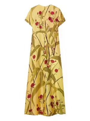 La DoubleJ Floral-print Swing Midi Dress - Yellow