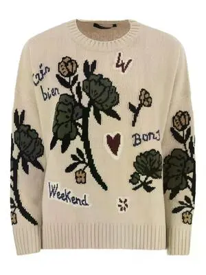 Max Mara Floral-embroidered Wool Sweater - Neutrals