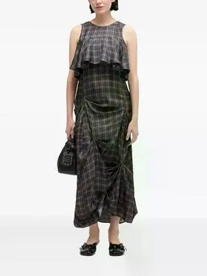 GANNI Ruffled Checked Midi Dress