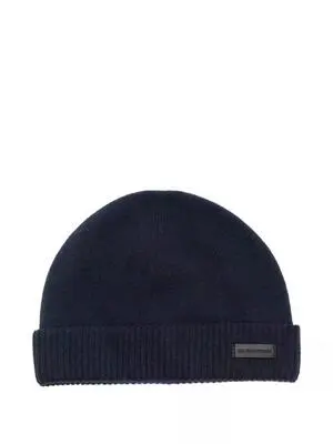 Emporio Armani Ribbed-knit Beanie With Logo Patch - Blue