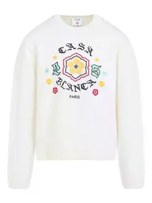 Casablanca Floral-embroidered Crew-neck Sweater - White