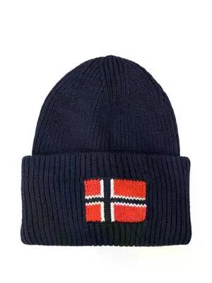 NAPAPIJRI Flag Detail Ribbed Beanie - Blue