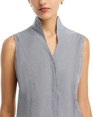 Misook Pinstripe Mandarin Collar Tank
