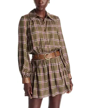 Ramy Brook Jim Belted Plaid Dress