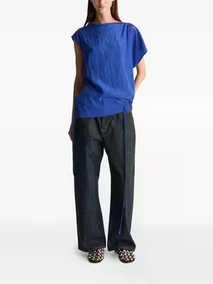LEE MATHEWS Asymmetric Blouse With Drawstring Detail - Blue