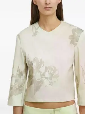 Remain Birger Christensen Off-white Floral Print Three-quarter Sleeve Top