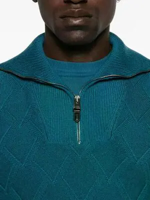 Canali Diamond-pattern Zip-neck Sweater