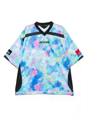 Martine Rose Watercolour-print V-neck T-shirt - Blue