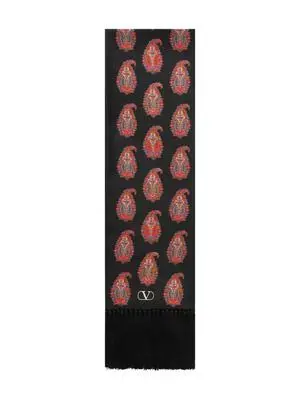 Valentino Garavani Paisley-print Fringed Scarf - Black