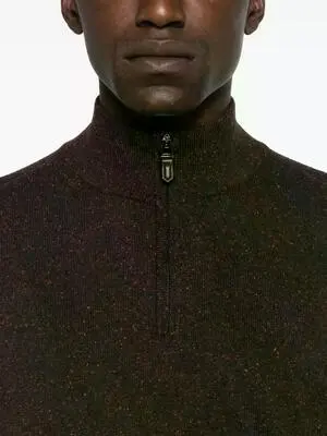 Canali Speckled Wool Half-zip Sweater - Brown