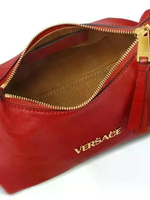 Versace Leather Shoulder Bag With Logo Plaque