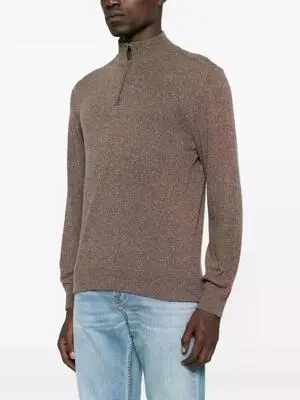 Canali Half-zip Wool Sweater - Brown