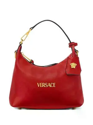 Versace Leather Shoulder Bag With Logo Plaque
