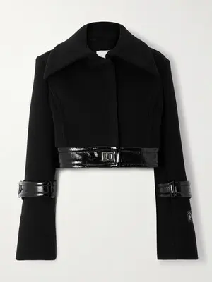PATOU Belted Coated-trimmed Brushed Wool-blend Jacket