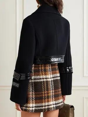 PATOU Belted Coated-trimmed Brushed Wool-blend Jacket