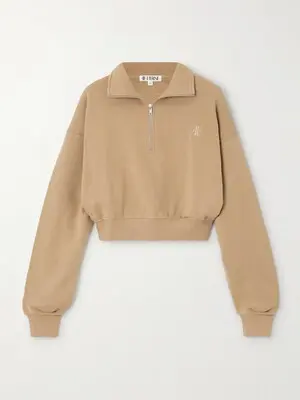 Eterne Cropped Zip-up Embroidered Sweatshirt - Brown
