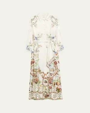 Camilla Printed Silk Shirtdress With Lace Trim