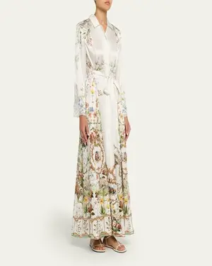 Camilla Printed Silk Shirtdress With Lace Trim
