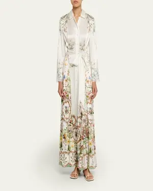 Camilla Printed Silk Shirtdress With Lace Trim