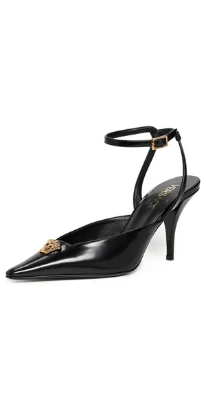 Versace Calf Leather Slingback Pumps - 1b00v-black-versace Gold