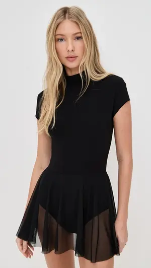 Norma Kamali Mock Neck Cap Sleeve Flared Dress