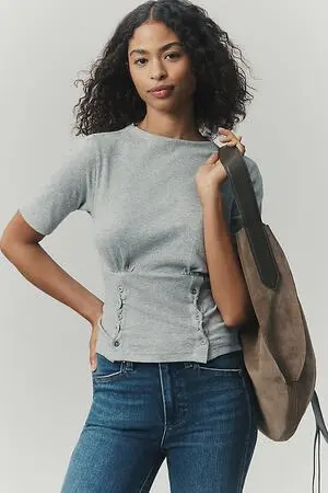 PILCRO Button-bodice Waisted Top - Heather Grey