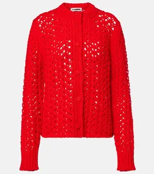 JIL SANDER Open-knit Wool Cardigan - Red