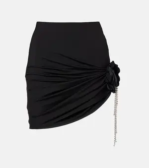 AREA Draped Embellished Jersey Miniskirt