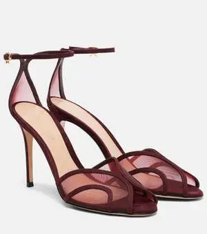 GIANVITO ROSSI 95 Suede And Mesh Sandals