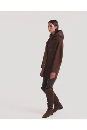 Rudsak Wool-silk-yak Blend Coat With Down Vest - Brown
