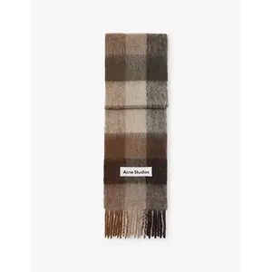 Acne Studios Checked Fringed Knitted Scarf Dark Brown/white