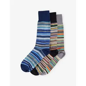 Paul Smith Signature Stripe Cotton-blend Socks Pack Of Three - Multicolour