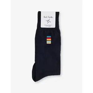 Paul Smith Embroidered Stripe Stretch Cotton-blend Socks - Blue