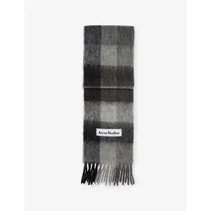 Acne Studios Checked Fringed Knitted Scarf Dark Black/grey
