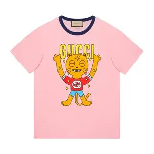 Gucci Cat Print Cotton T-shirt - Pink