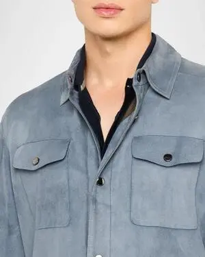 Canali Apos;s Nuvola Suede Snap-front Overshirt - Blue