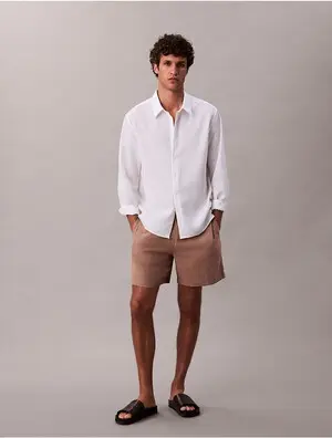 Calvin Klein Linen-cotton Pull-on Shorts - Pistachio Shell