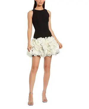 Mac Duggal Sleeveless High Neck Mini Dress With Floral Skirt - Black Cream