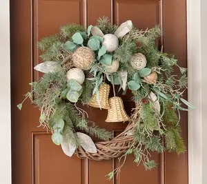 HOME REFLECTIONS As Is 26' Eucalyptus & Pine Wreath W/bells - One-color
